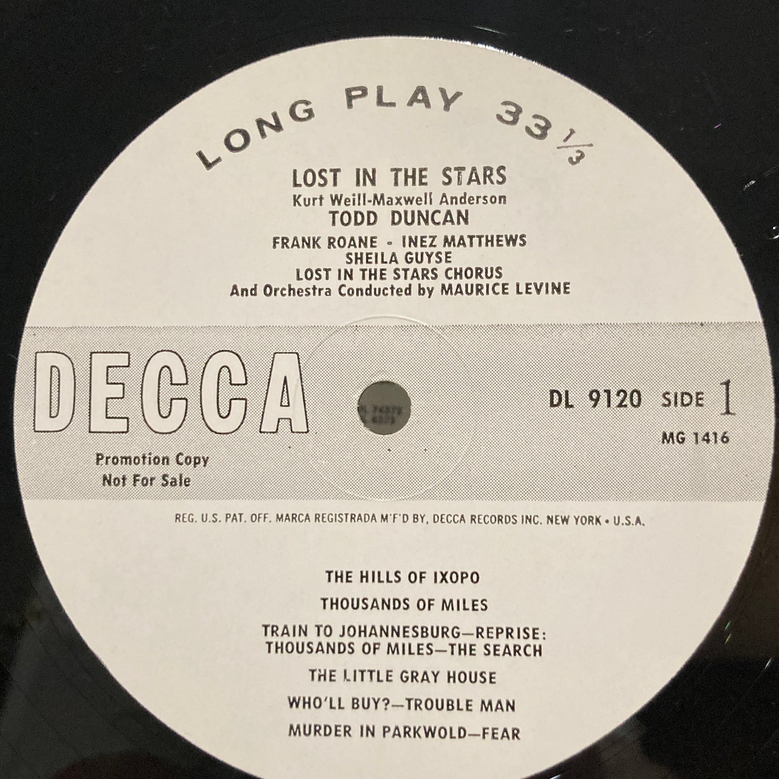 Lost in the Stars - Original Cast Recording - Vinyl Record Album ...