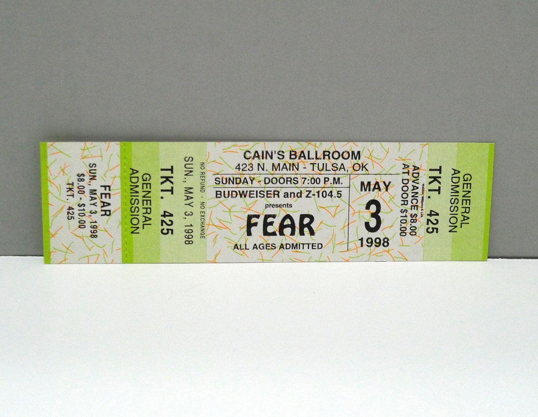 FEAR Ticket May 3, 1998 Cains Ballroom Vintage Live Concert Tour Full ...