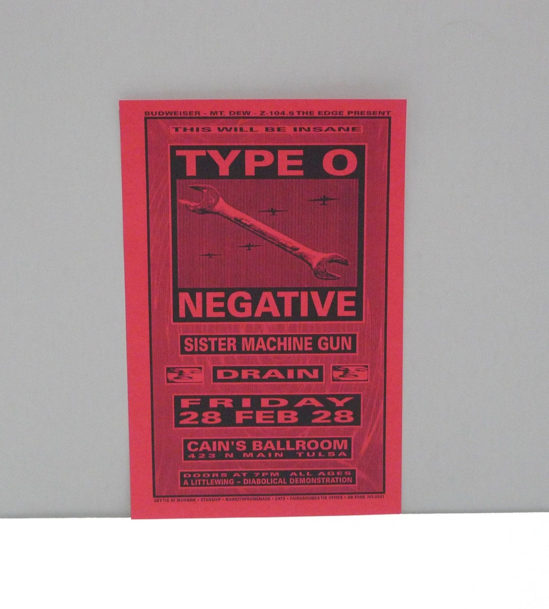 Type O Negative Flyer - February 28, 1997 Vintage Punk Band Tour Mini ...