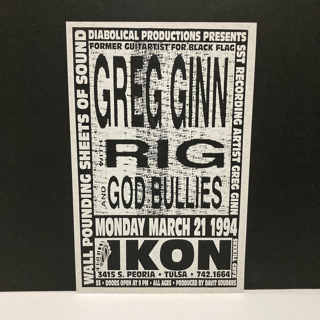 Greg Ginn Poster Vintage 1994 Black Flag Guitarist / Let It Burn Tour ...