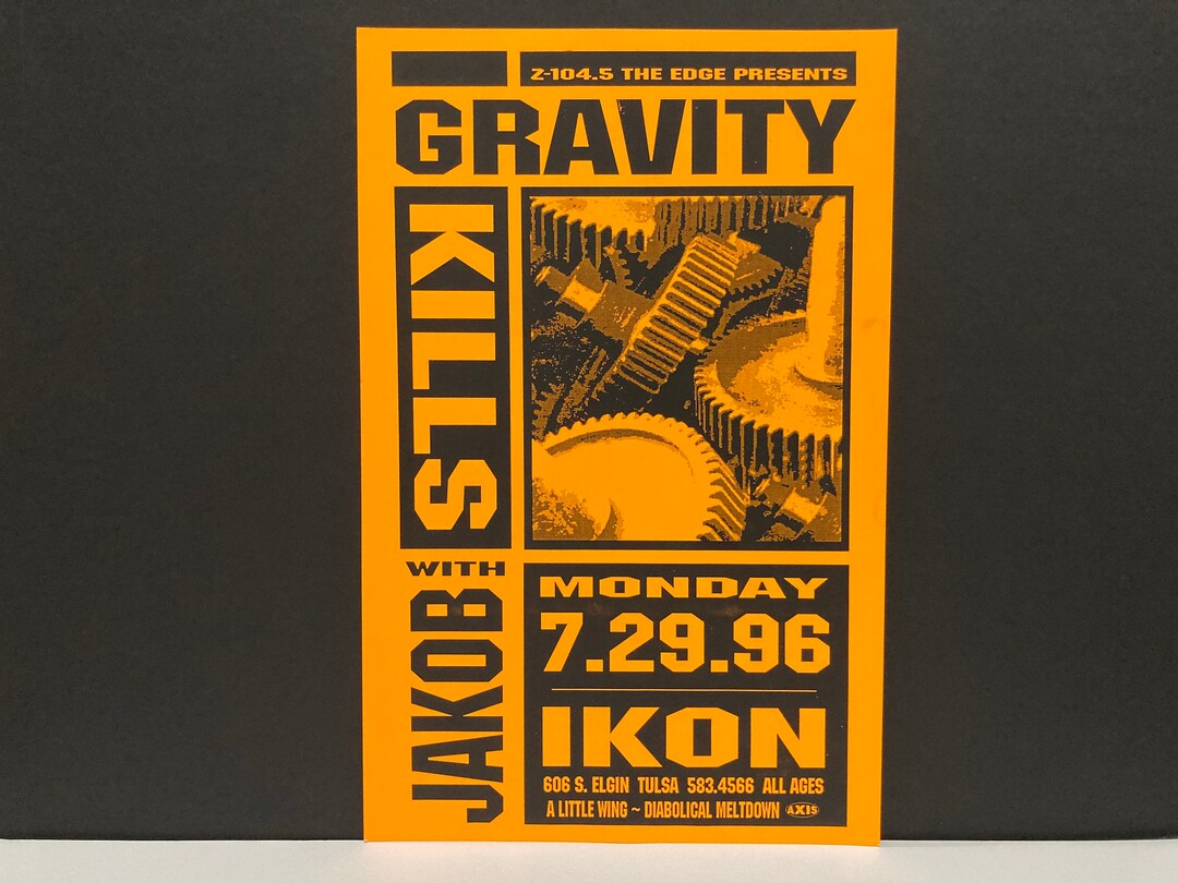 Gravity Kills Poster Vintage July 29, 1996 Concert Tour Industrial Indie Band With Jakob Ikon ...
