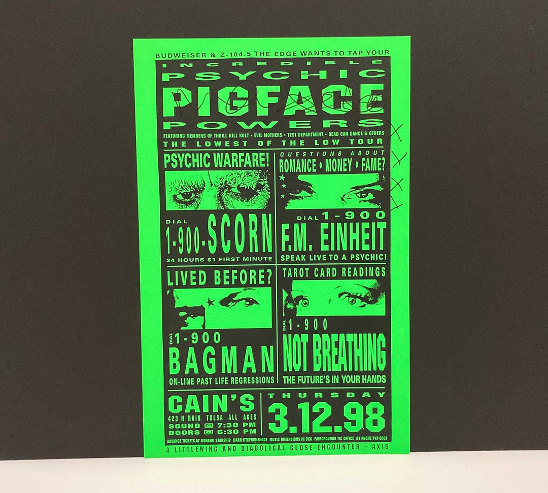 Pigface Autographed Poster March 12 1998 / Wax Trax / Test Dept / Dead ...