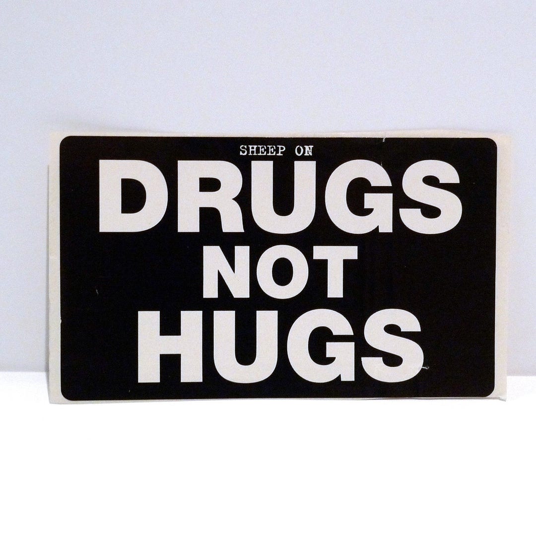 Sheep on Drugs Not Hugs Band Sticker Vintage UK Techno Punk Dance Band ...