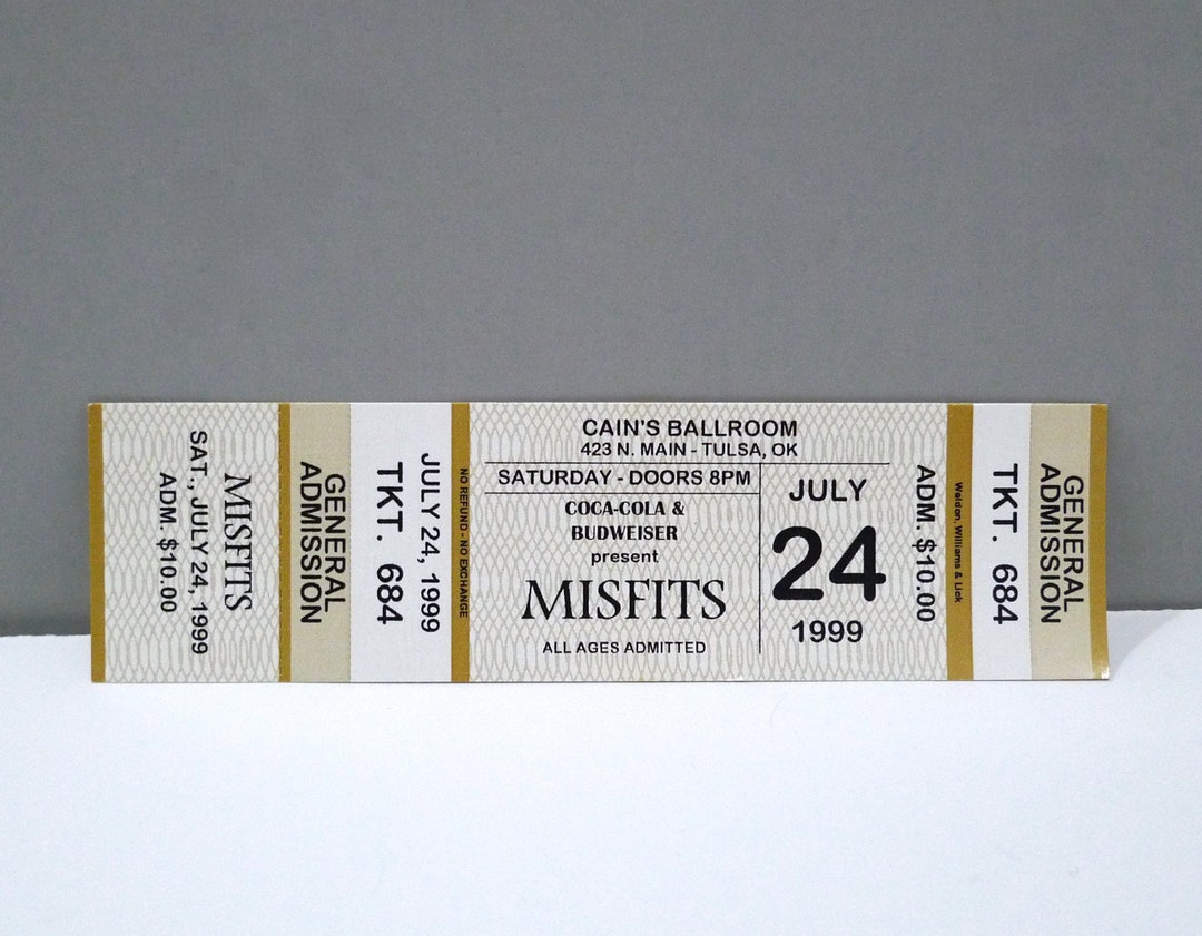 Misfits Ticket 7/24/99 - Cains Ballroom Tulsa Oklahoma Vintage 1999 ...