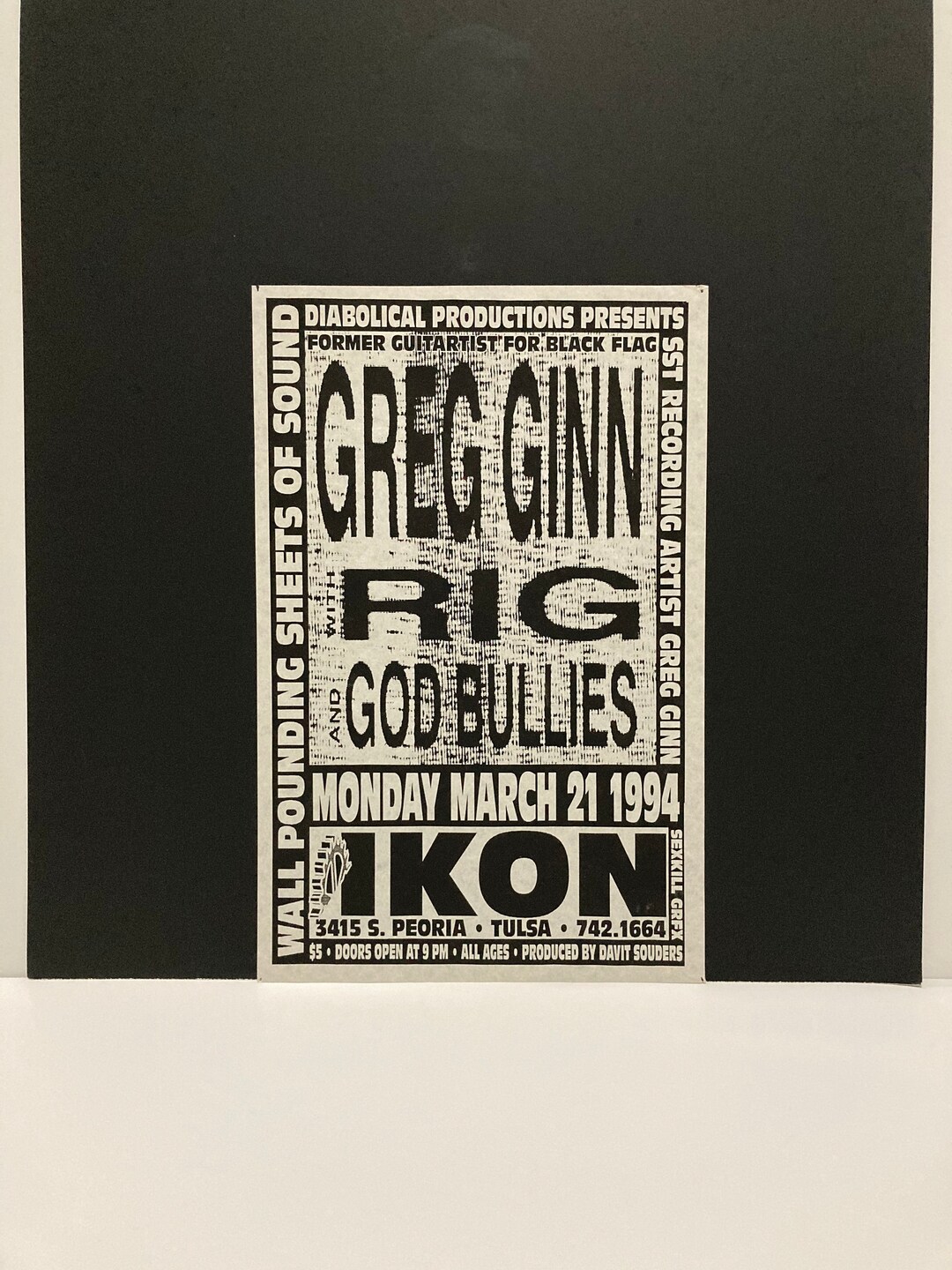 Greg Ginn Poster Vintage 1994 Black Flag Guitarist / Let It Burn Tour ...