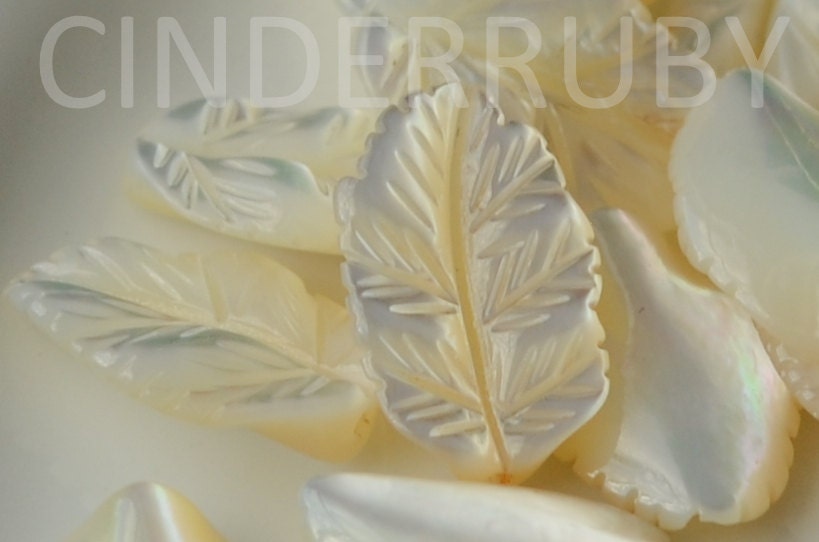 White Shell Leaf White MOP Hand Carved Leaves Top Drilled - Etsy