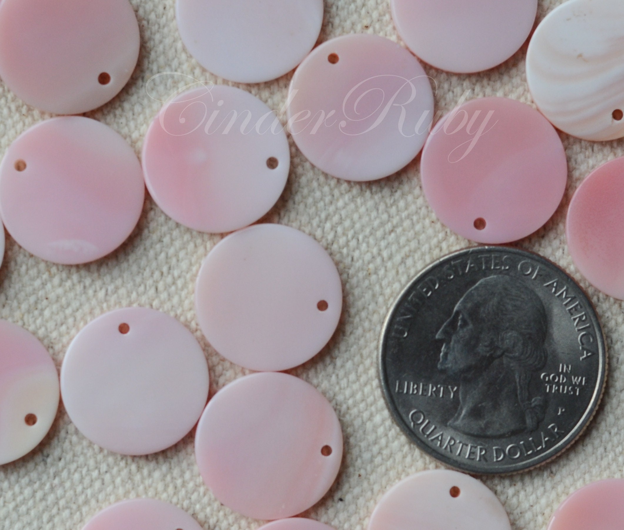 15 Mm Conch Shell Disc, Pink Shell Circle Pendant, Pink Mother of Pearl ...