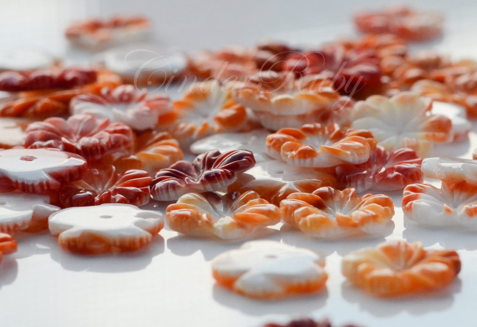 12 Mm Orange Cherry Blossoms, Spiny Oyster Five Petal Flowers, Set of 4 ...