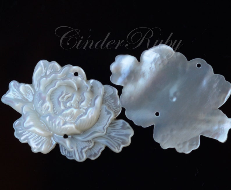 Natural MOP Peony Flower, White Shell Peony Pendant Bead,23x33mm White ...