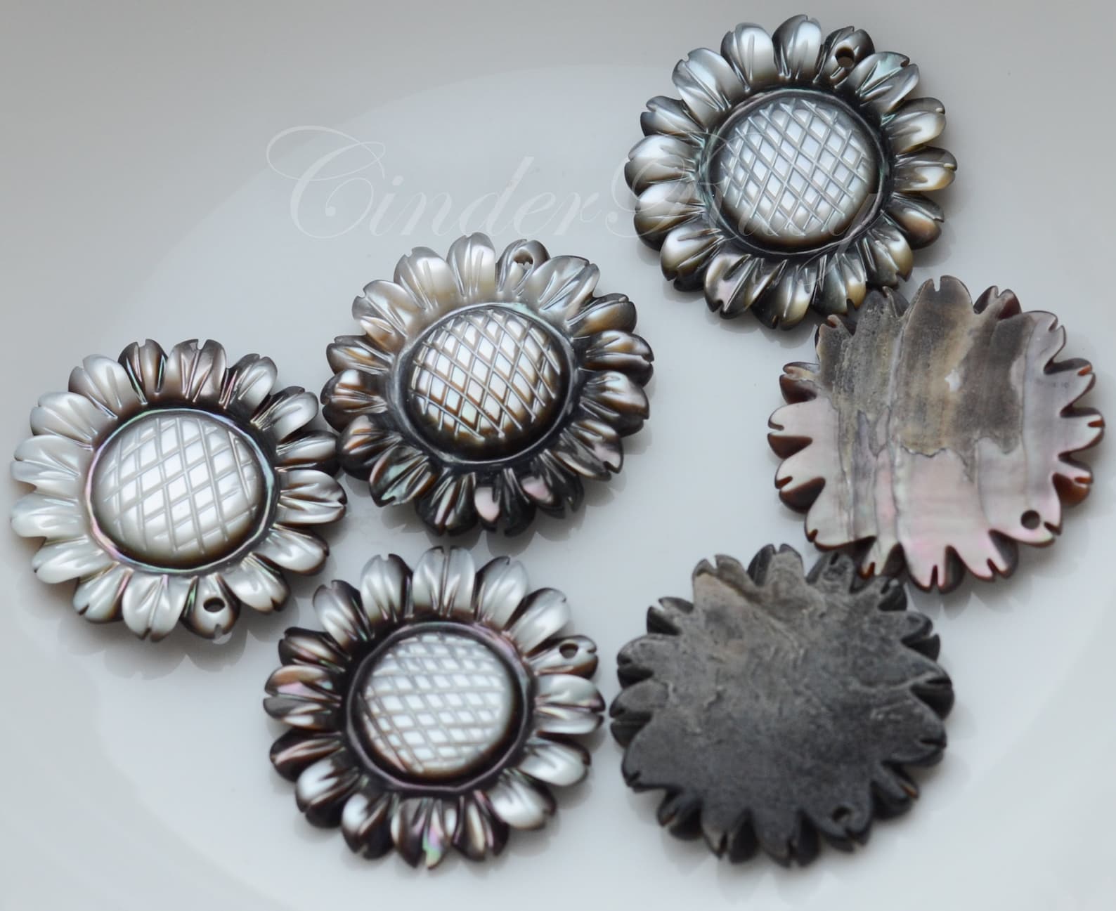 Exquisite Natural Black Shell Sun Flowers24 Mm Hand Carved - Etsy