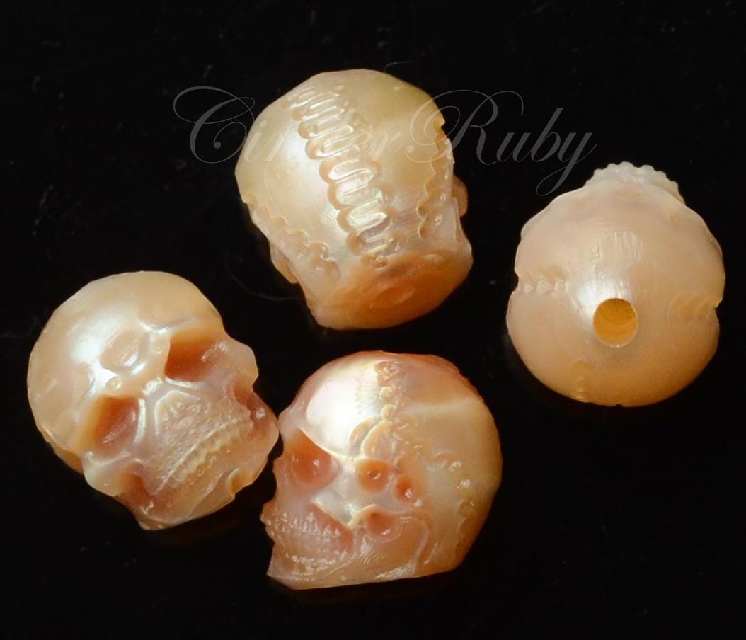 10 Mm Genuine Freshwater Pearl Skull Beads, Delicatedly Carved Skull ...
