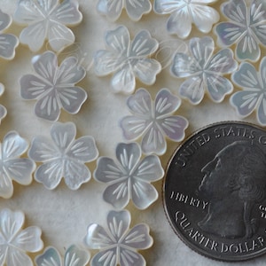 12 Mm White/yellow MOP 5 Petal Flowers,double Side Carved, 4 Pcs or ...