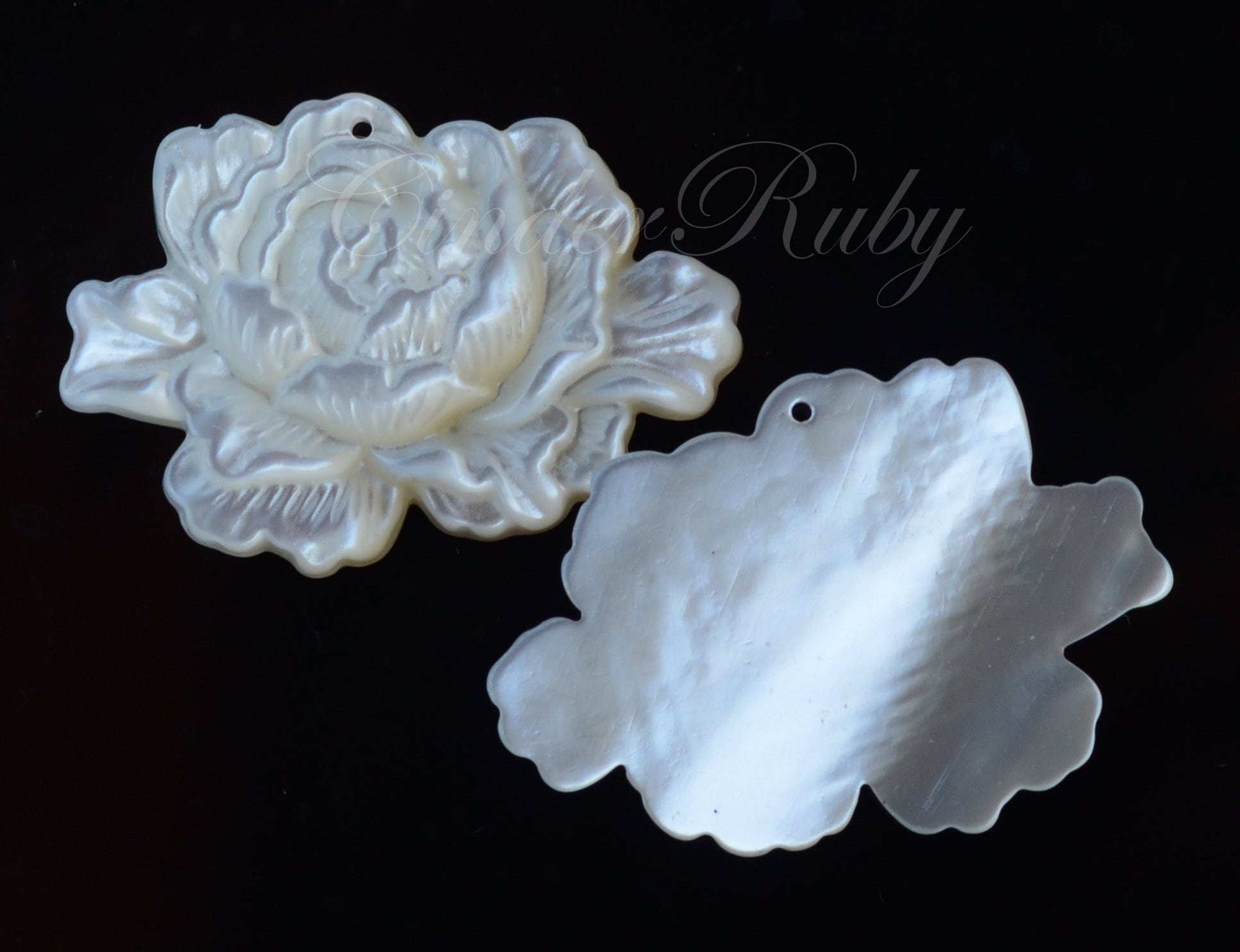 Natural MOP Peony Flower, White Shell Peony Pendant Bead,23x33mm White ...