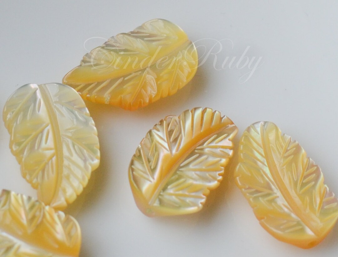 Golden Shell Leaf,yellow MOP Hand Carved Leaves, Top Drilled Golden MOP ...