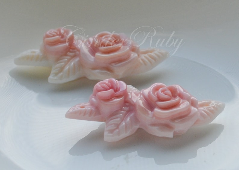 Pink Queen Conch Shell Roseshand Carved Pink Rose With Leaves | Etsy