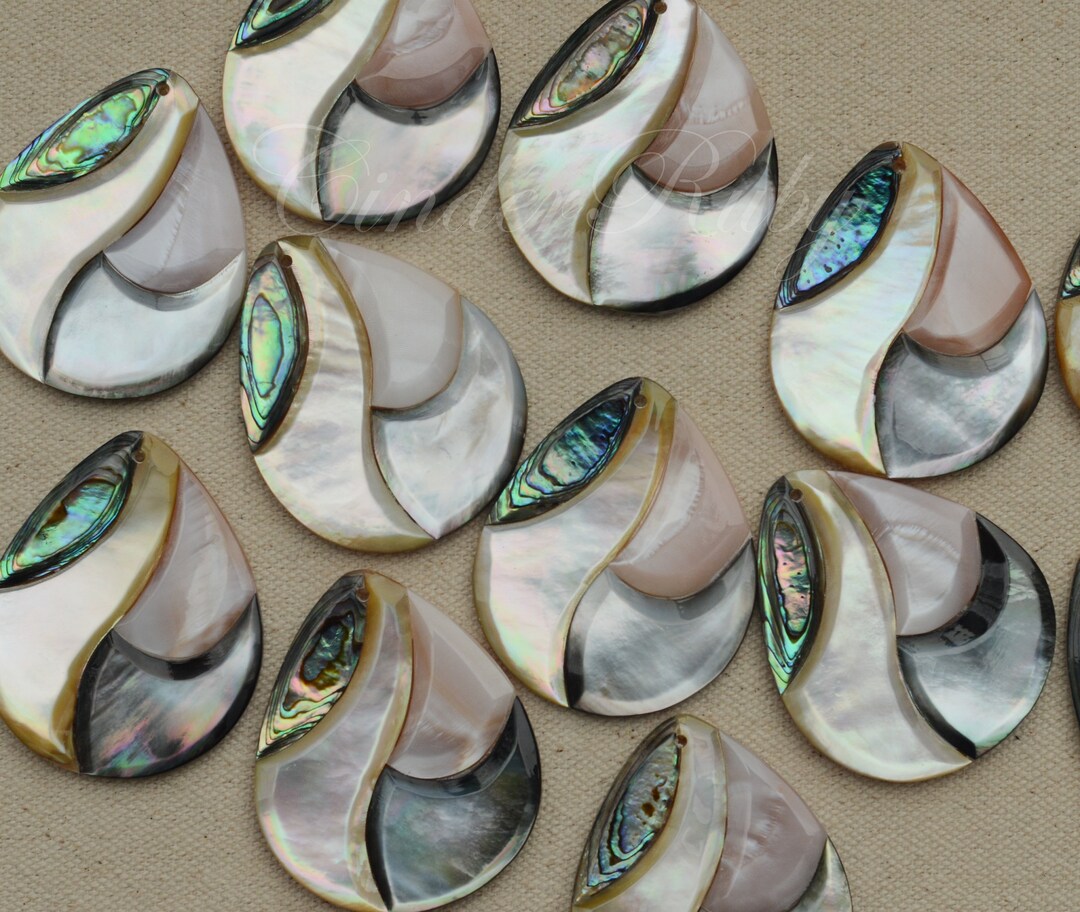40x50 Mm Multiple Shell Mosaic Teardrops With Freshwater Shell Back, 1 ...