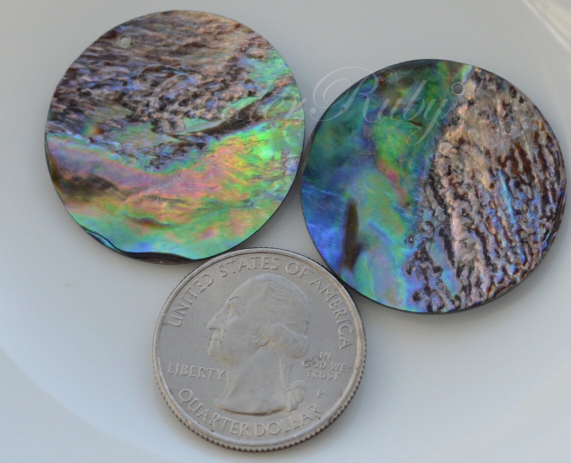 30 Mm Abalone Shell Round Pendants Green Hue Abalone Coin - Etsy