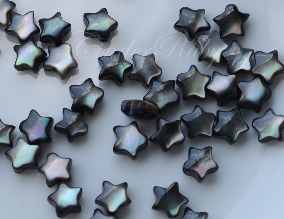 Pink Conch Shell Stars,black Star Puffs,white Cute Star Beads,pink ...