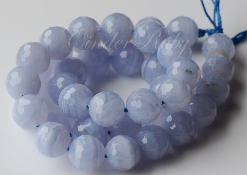 Chalcedony Blue Lace Agate Round Beadsblue Chalcedony Faceted | Etsy