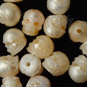 10 Mm Genuine Freshwater Pearl Skull Beads, Delicatedly Carved Skull ...