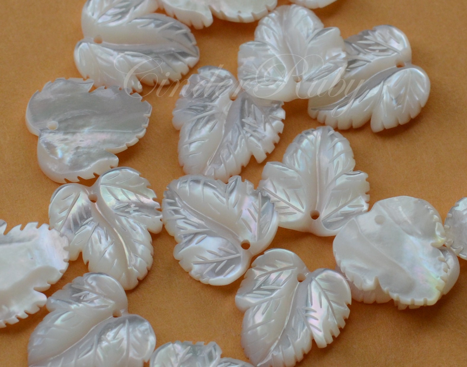 White Shell Leaf Charms,white MOP Hand Carved Leaves, Front Drilled ...