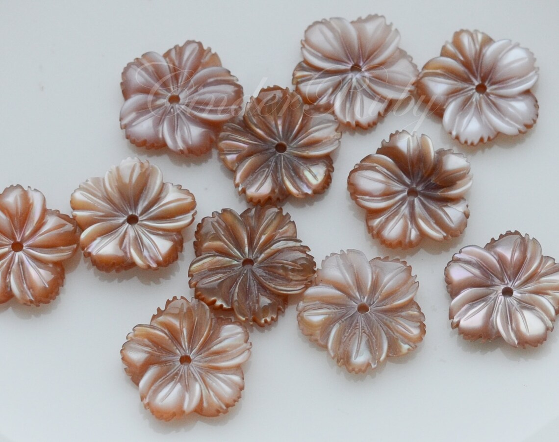 Exquisite Natural Pink Shell Flower Beads,12 Mm Brown Five Petal ...