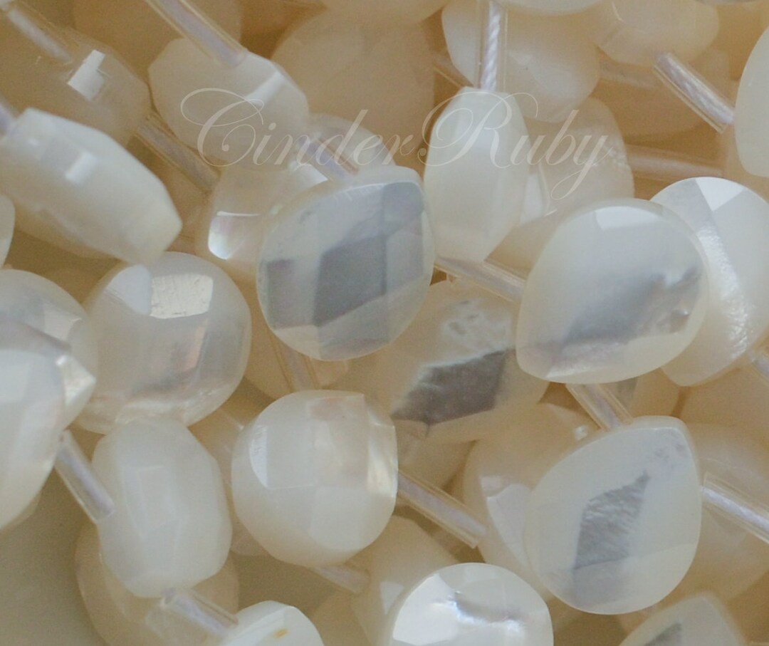 Faceted White MOP Flat Teardrops, 8x10 Mm White Mother of Pearl Drops ...