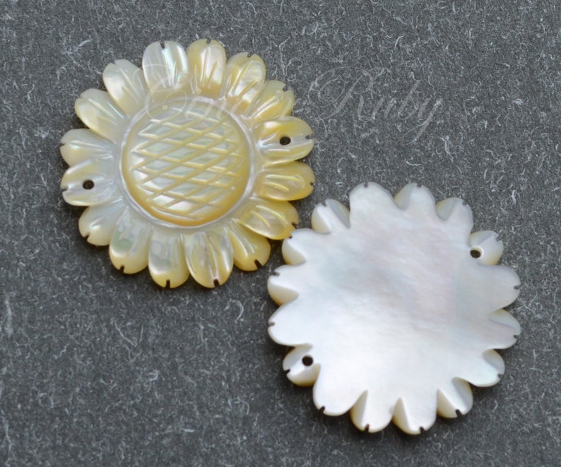 Exquisite Natural Golden Shell Sun Flowers,24 Mm Hand Carved Yellow ...