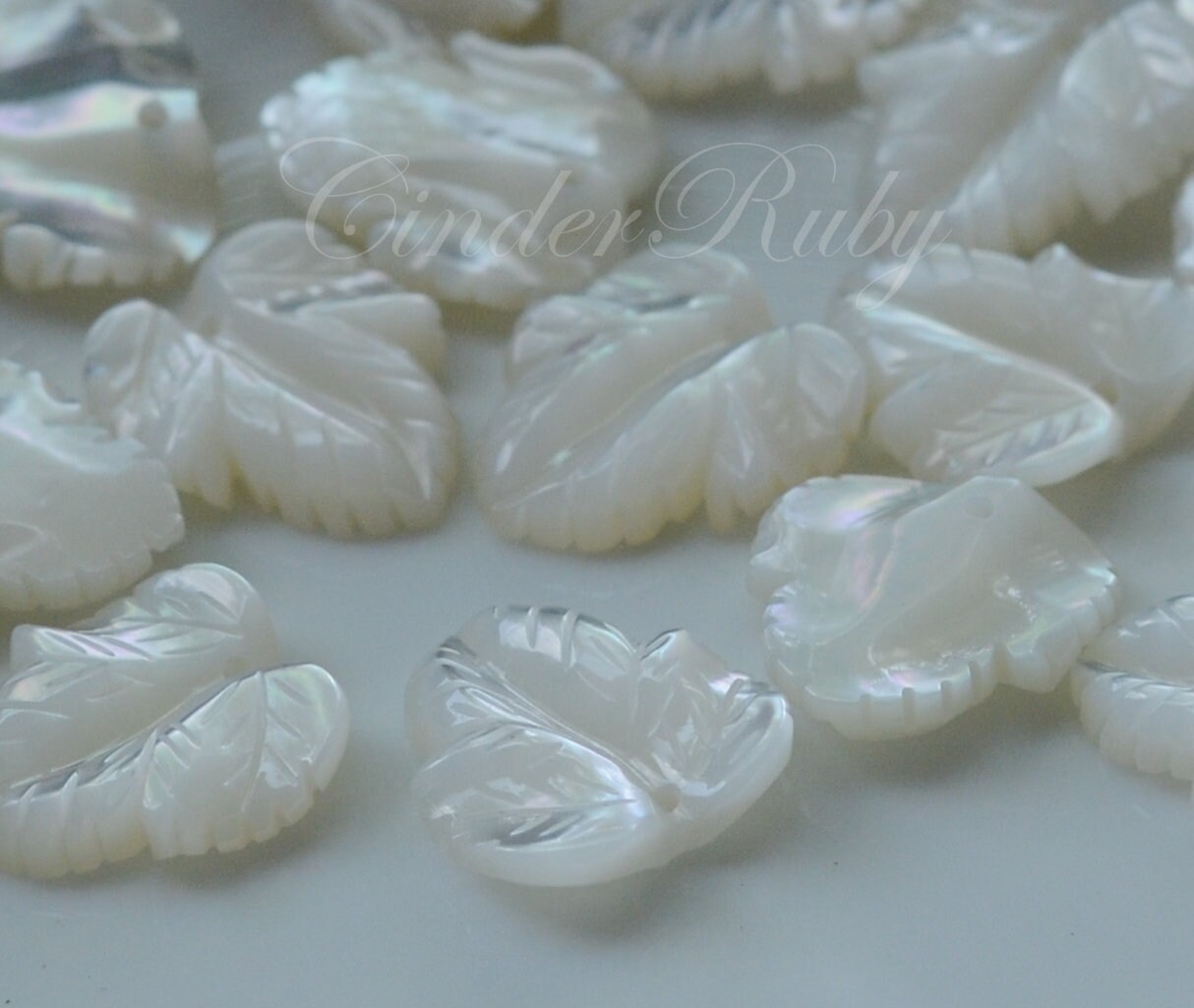 White Shell Leaf Charmswhite MOP Hand Carved Leaves Front | Etsy