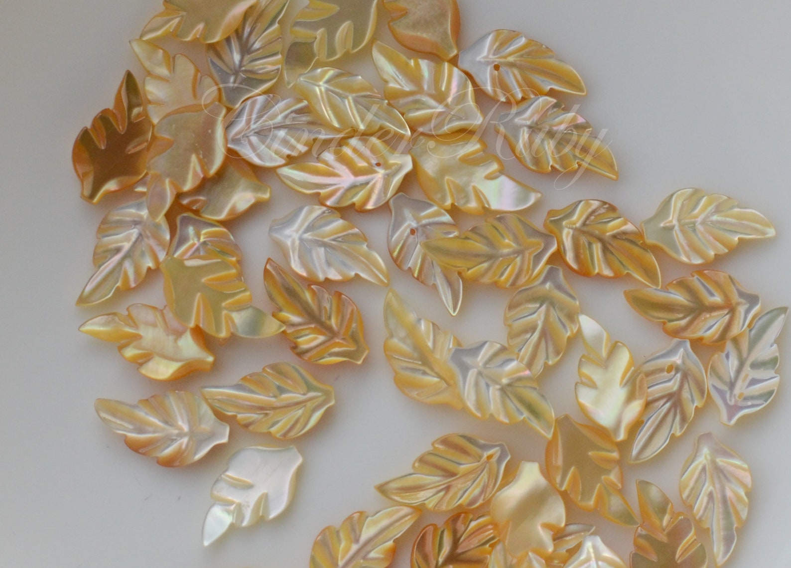 Mini Tiny Golden Shell Leaf Charms Yellow Shell Hand Carved - Etsy