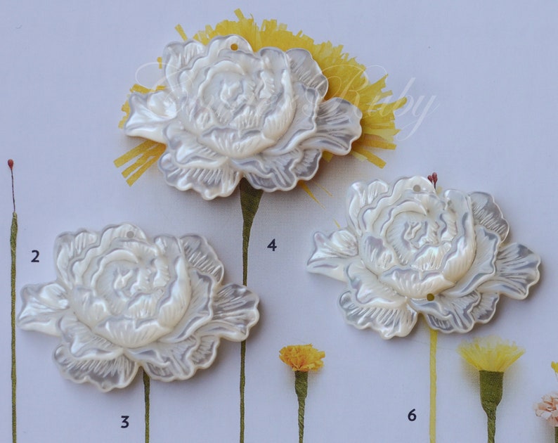 Natural MOP Peony Flower, White Shell Peony Pendant Bead,23x33mm White ...