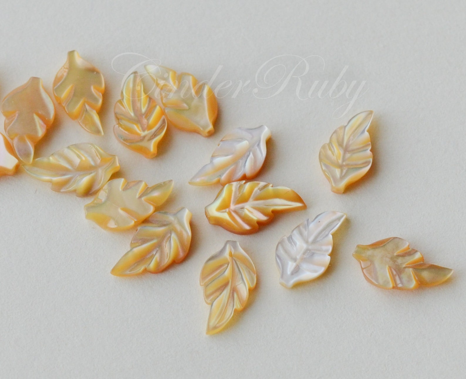 Mini Tiny Golden Shell Leaf Charms Yellow Shell Hand Carved - Etsy
