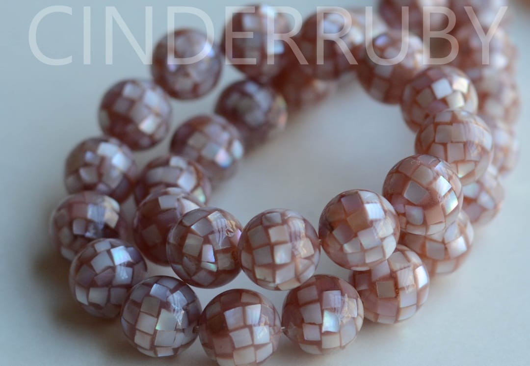 Pink Mosaic Shell Beads,shell Round Beads,pink Mother of Pearl Beads ...