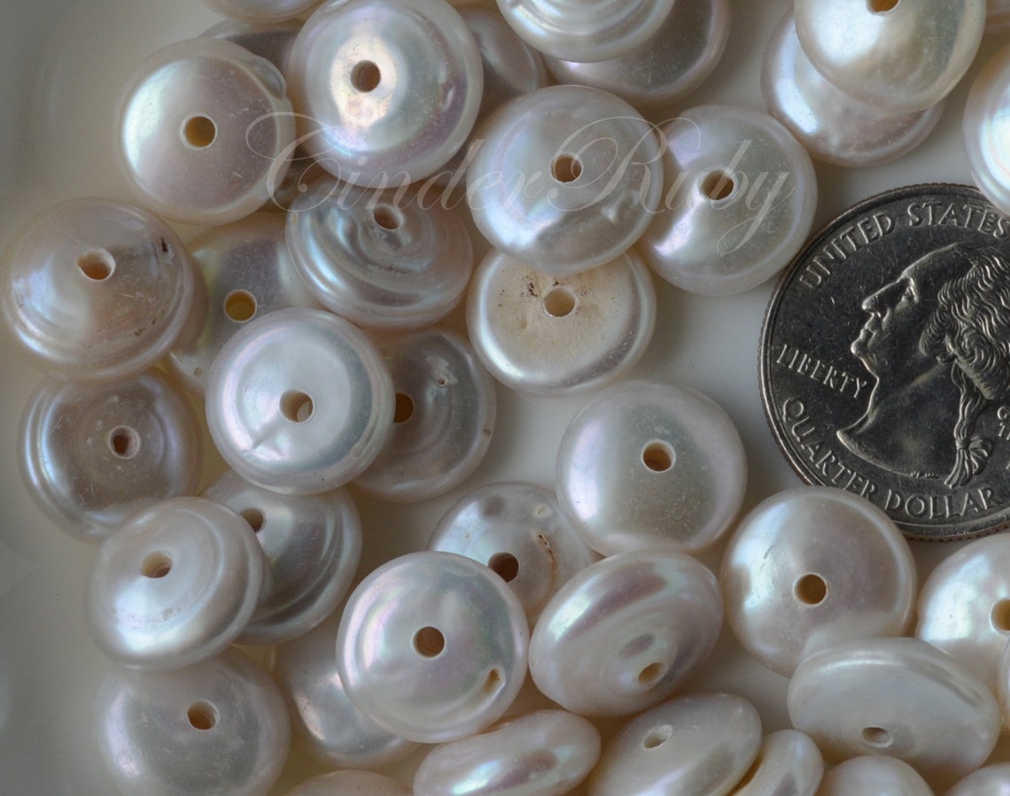 Large Hole Freshwater PearlsCenter Drilled White Coin | Etsy