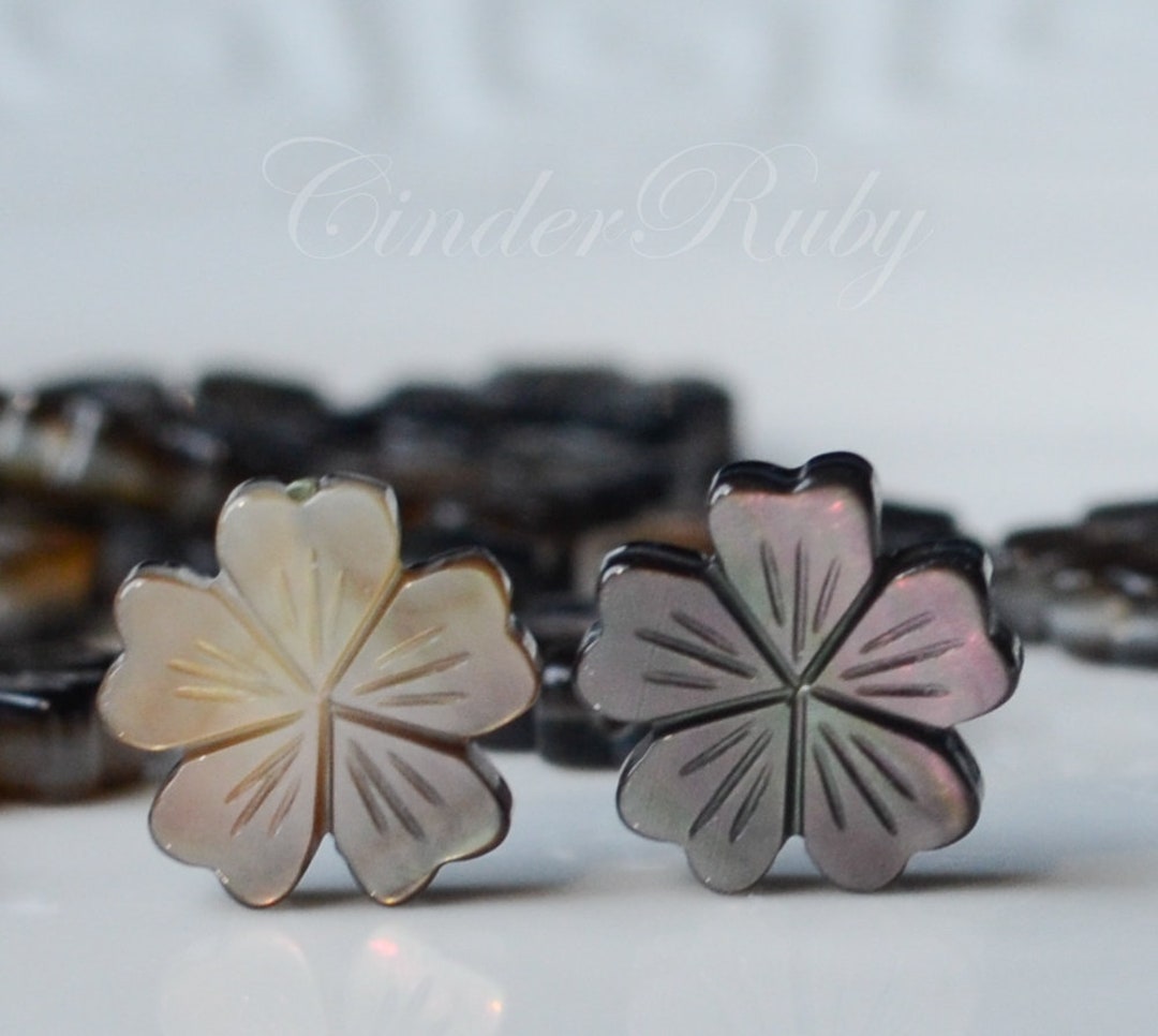 12 Mm White/yellow MOP 5 Petal Flowers,double Side Carved, 4 Pcs or ...