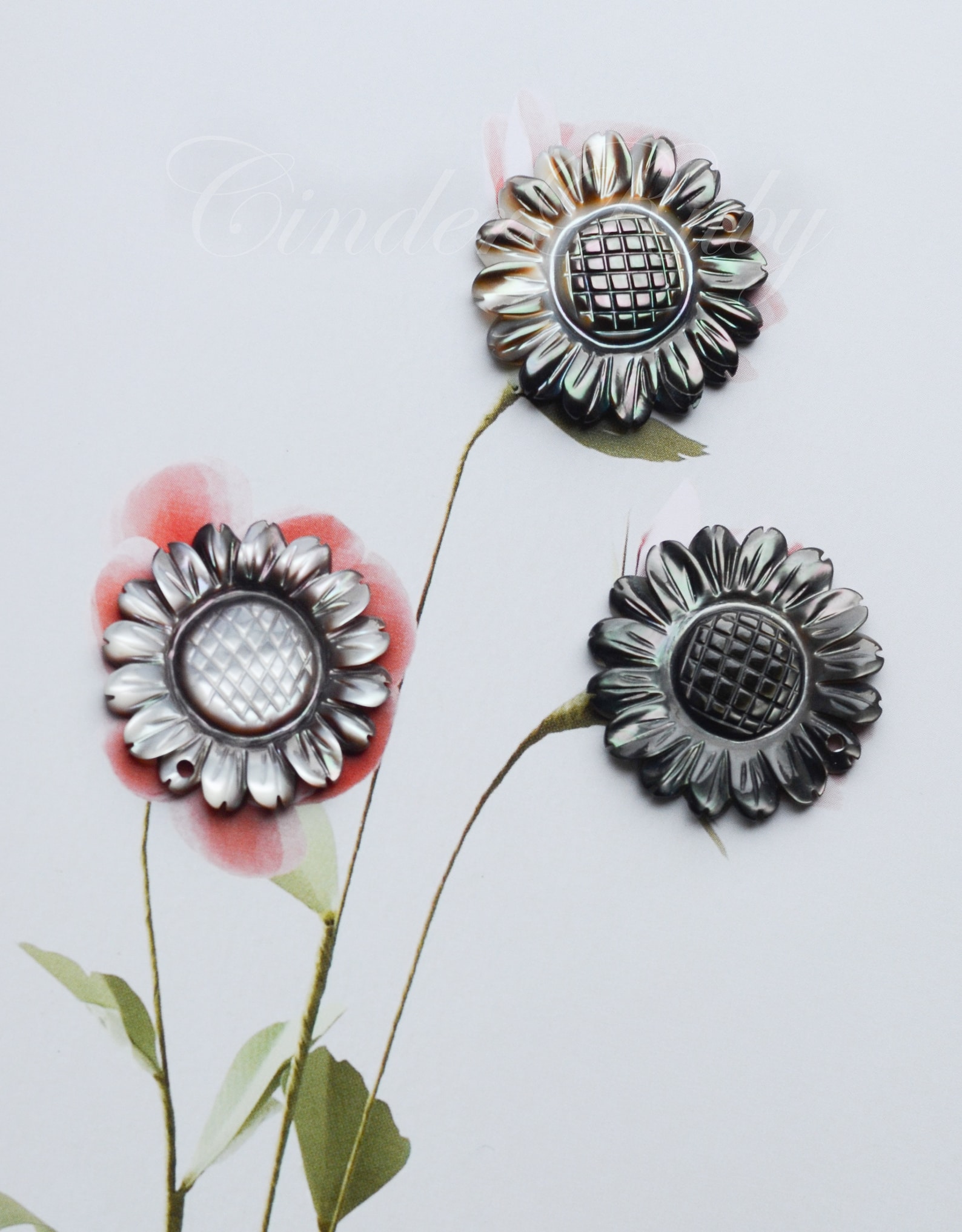 Exquisite Natural Black Shell Sun Flowers24 Mm Hand Carved - Etsy