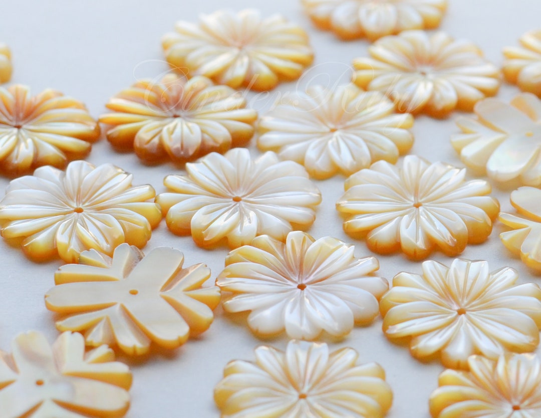 Gold Mother of Pearl Flower Cabochons,yellow MOP Flower Beads,natural ...