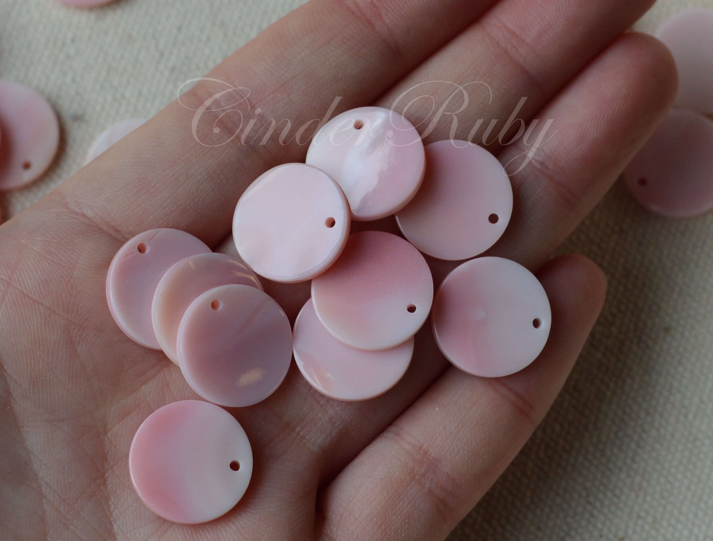 15 Mm Conch Shell Disc, Pink Shell Circle Pendant, Pink Mother of Pearl ...
