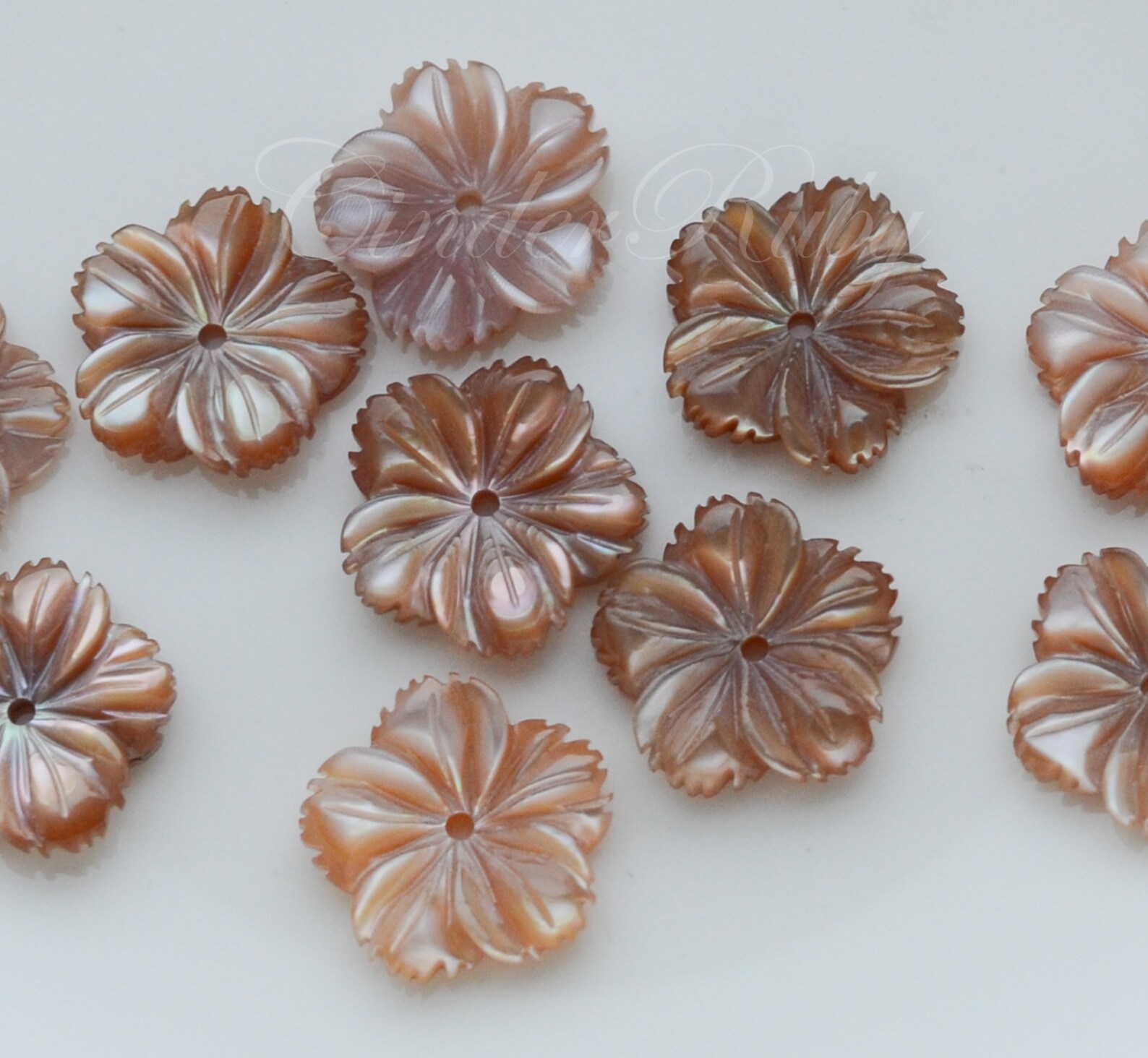 Exquisite Natural Pink Shell Flower Beads,12 Mm Brown Five Petal ...