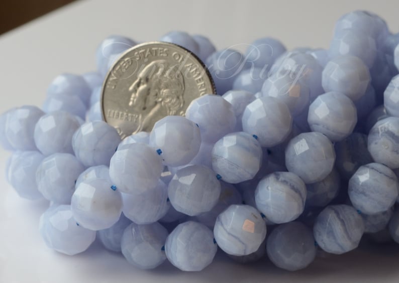 Chalcedony Blue Lace Agate Round Beadsblue Chalcedony Faceted | Etsy