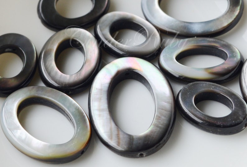 Black Shell Oval LoopsBlack MOP Oval DonutsFull Drilled | Etsy