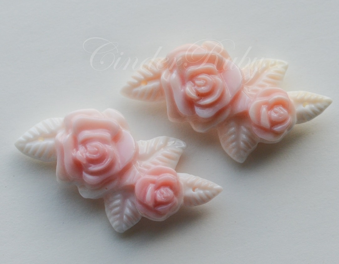 Pink Queen Conch Shell Roses,hand Carved Pink Rose With Leaves for ...