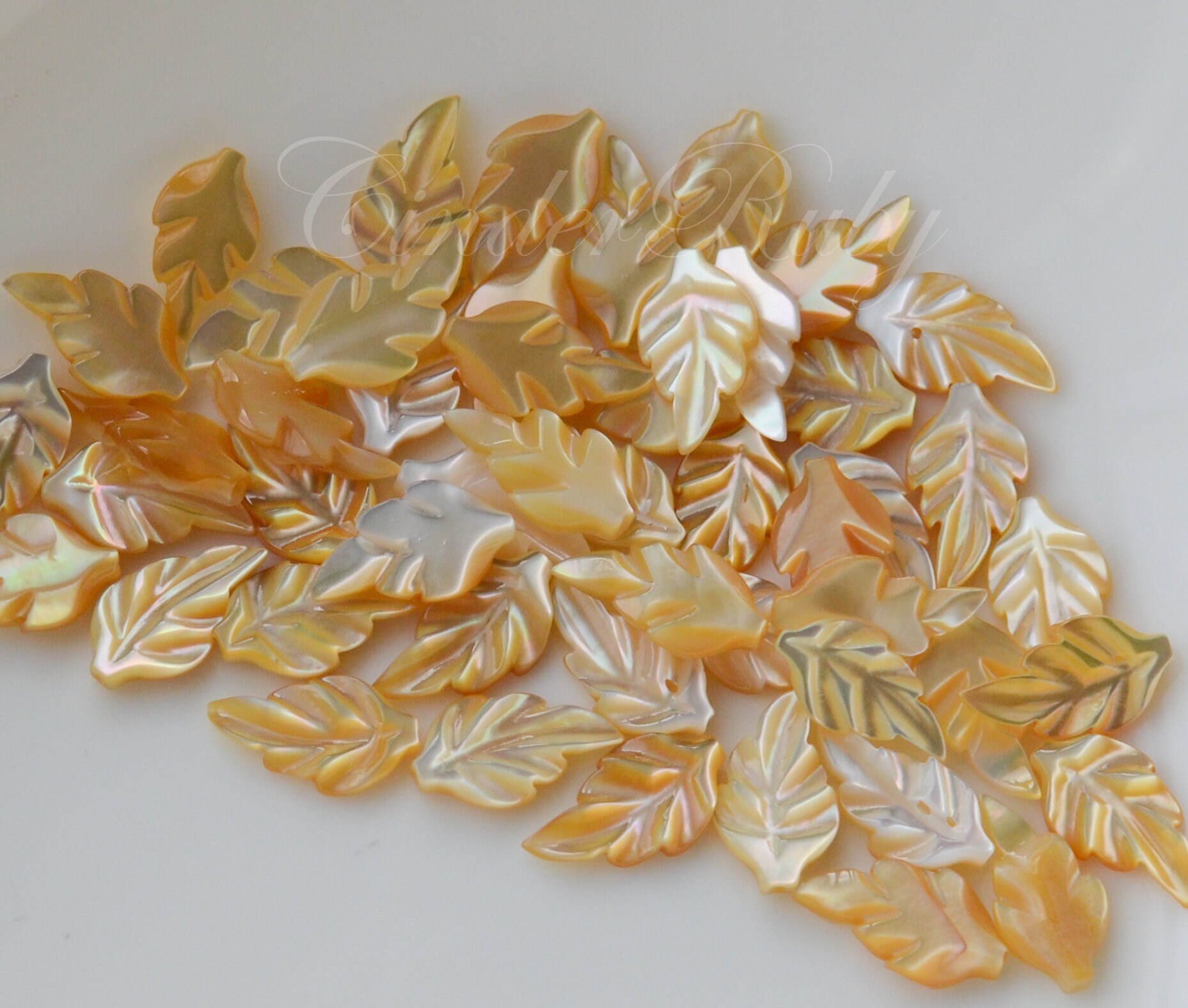 Mini Tiny Golden Shell Leaf Charms, Yellow Shell Hand Carved Leaves ...