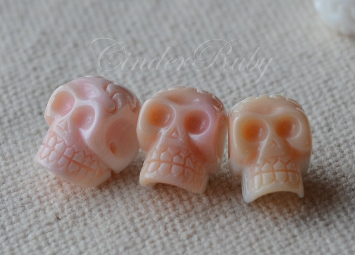 Pink Queen Conch Shell Hand Carved Skull Connector Beadspink | Etsy