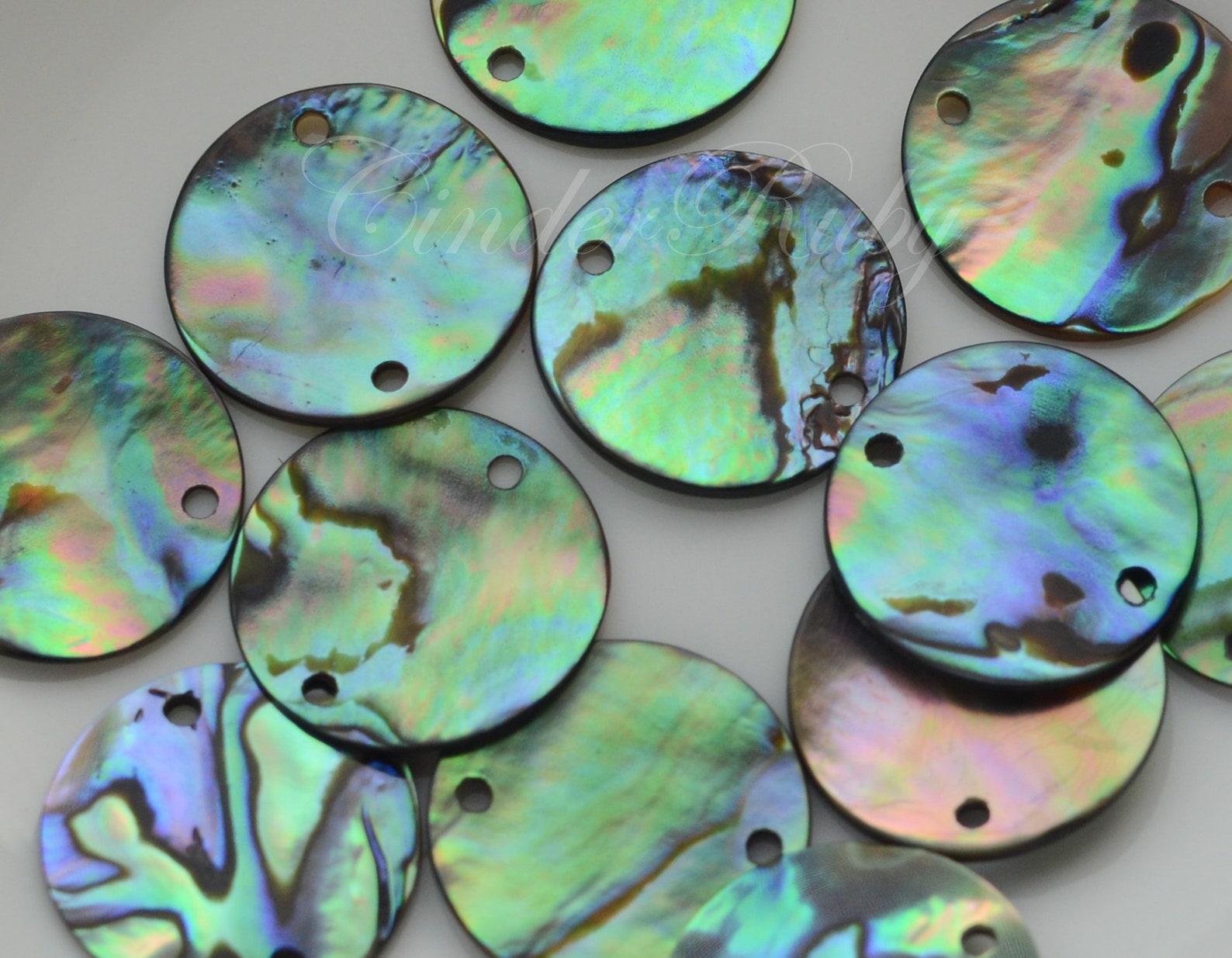 18 Mm Abalone Shell Round Pendants, Green Hue Abalone Coin Charms, Set ...