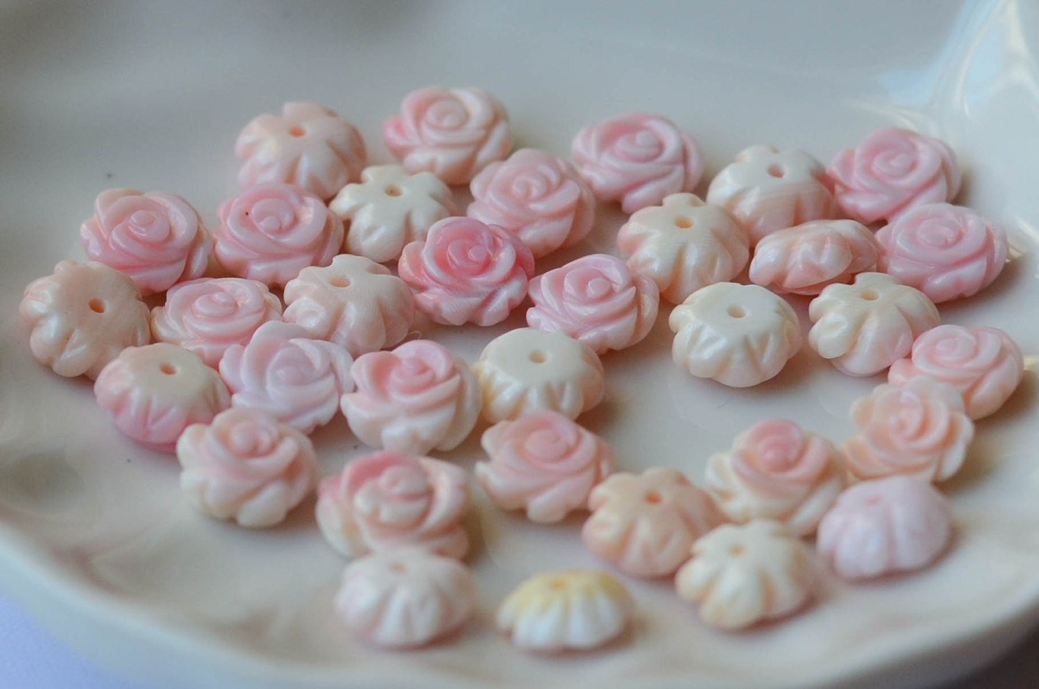 8 Mm Hand Carved Pink Conch Rose Flowers, Pink Shell Rose Flower Beads ...