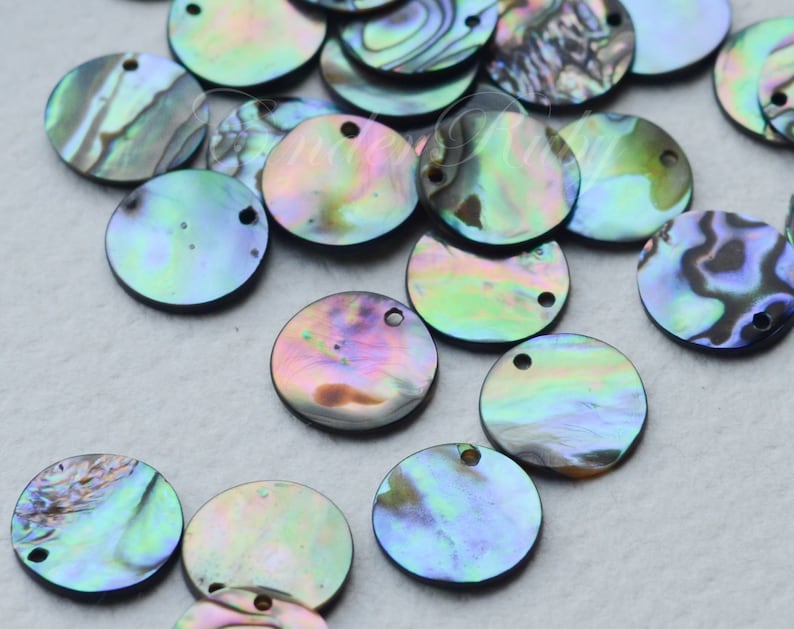 12 Mm Abalone Shell Round Pendants Green Hue Abalone Coin - Etsy