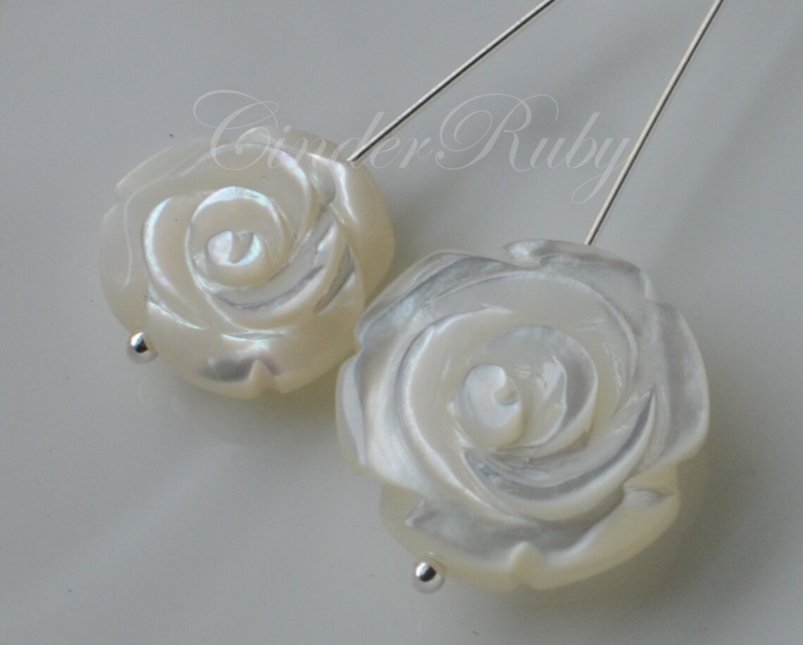 White Shell Roses,white Mother of Pearl Shell Beads,white MOP Flower ...