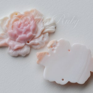 Natural Pink Shell Peony Flower, Pink Conch Peony Pendant Bead,24x35mm ...