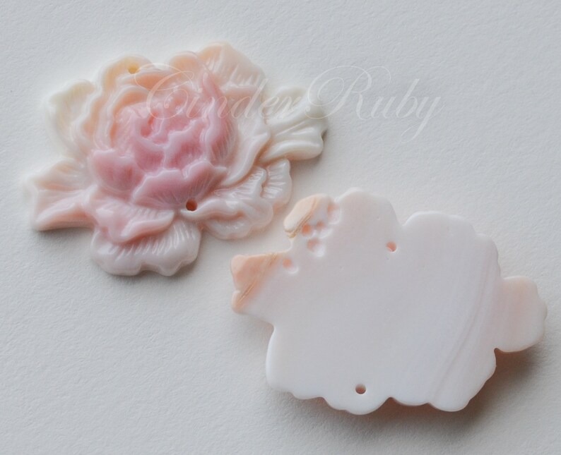 Natural Pink Shell Peony Flower, Pink Conch Peony Pendant Bead,24x35mm ...